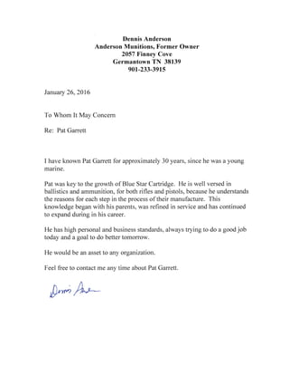Pat Garrett reference letter | PDF