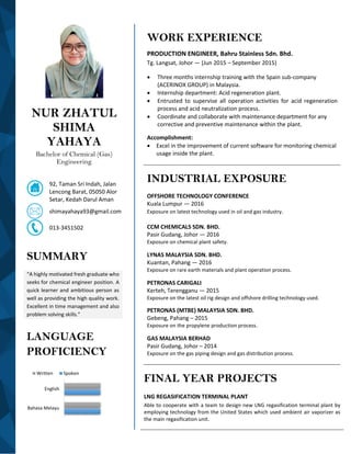 RESUME NUR ZHATUL SHIMA - UTM | PDF
