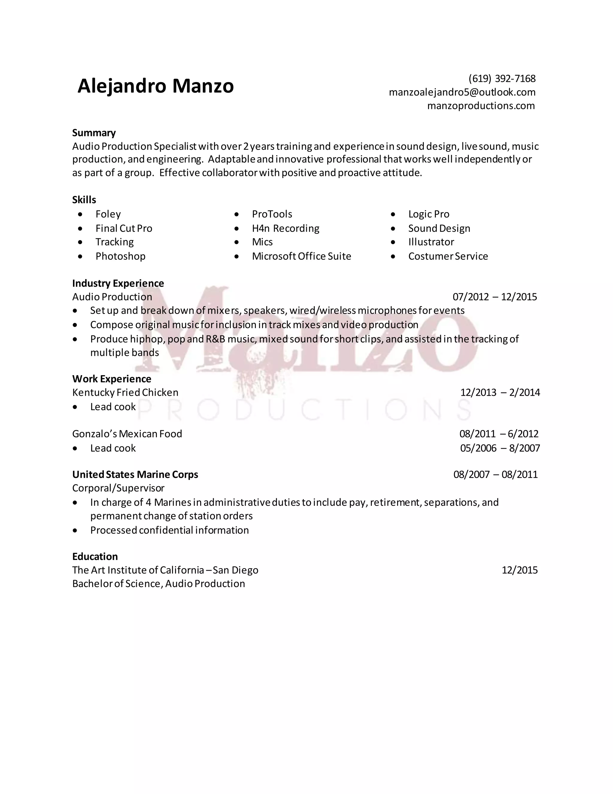 Manzo Resume | DOCX