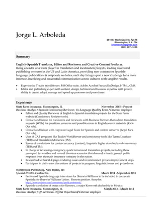 Jorge L Arboleda - Resume STATE FARM | DOC