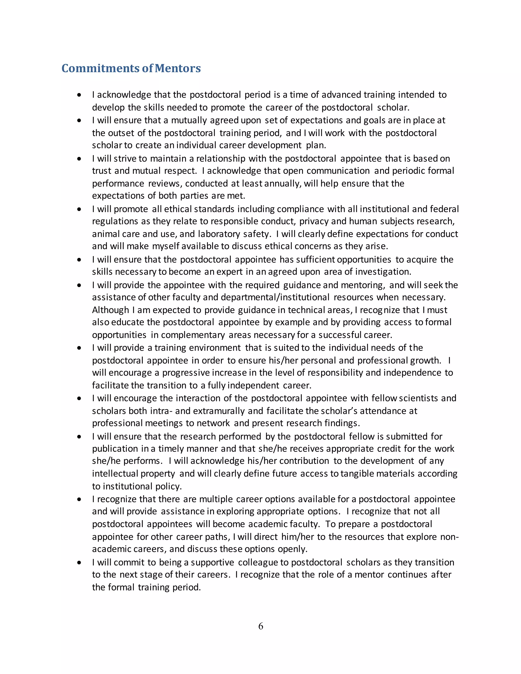 Postdoc Plan and Mentor Agreement | DOCX