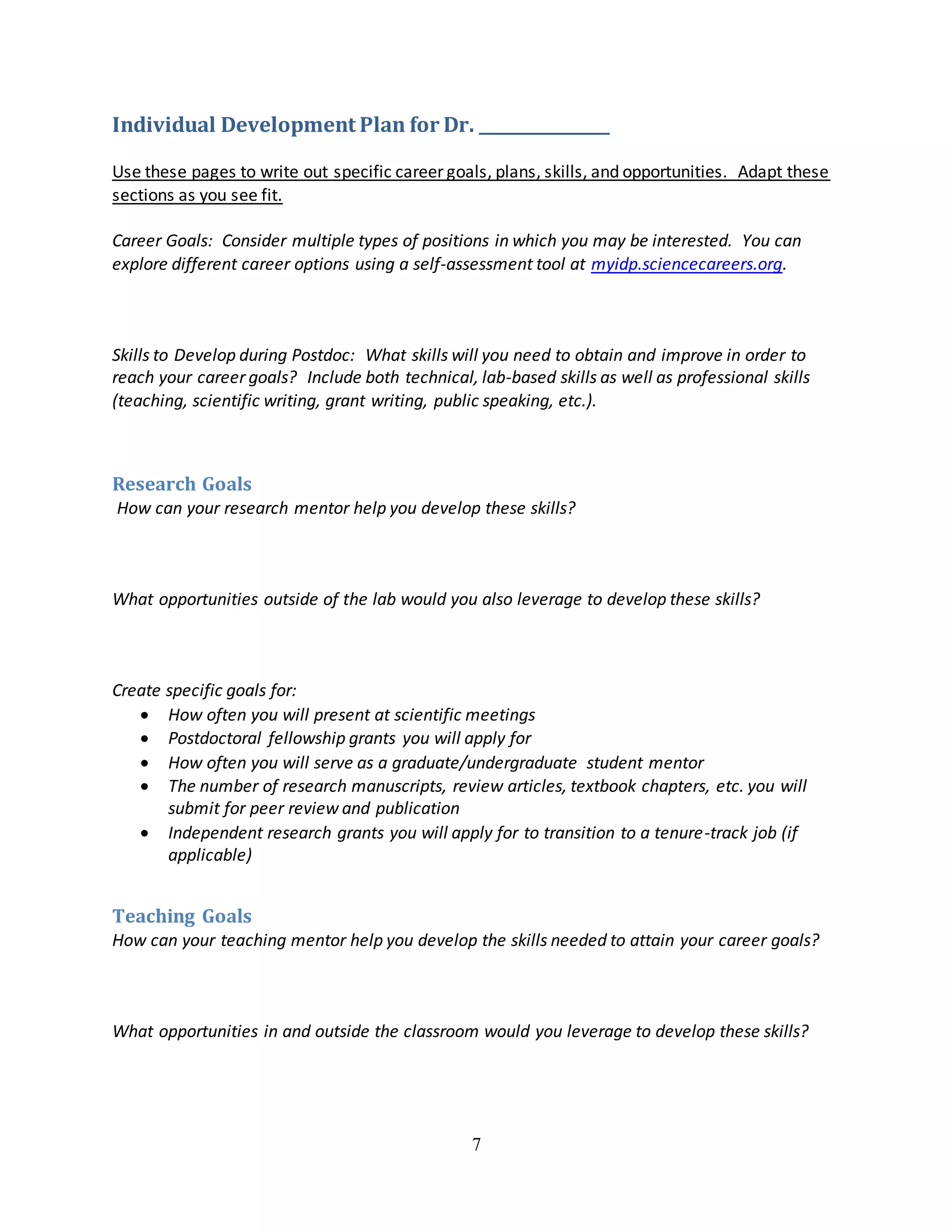 Postdoc Plan and Mentor Agreement | DOCX