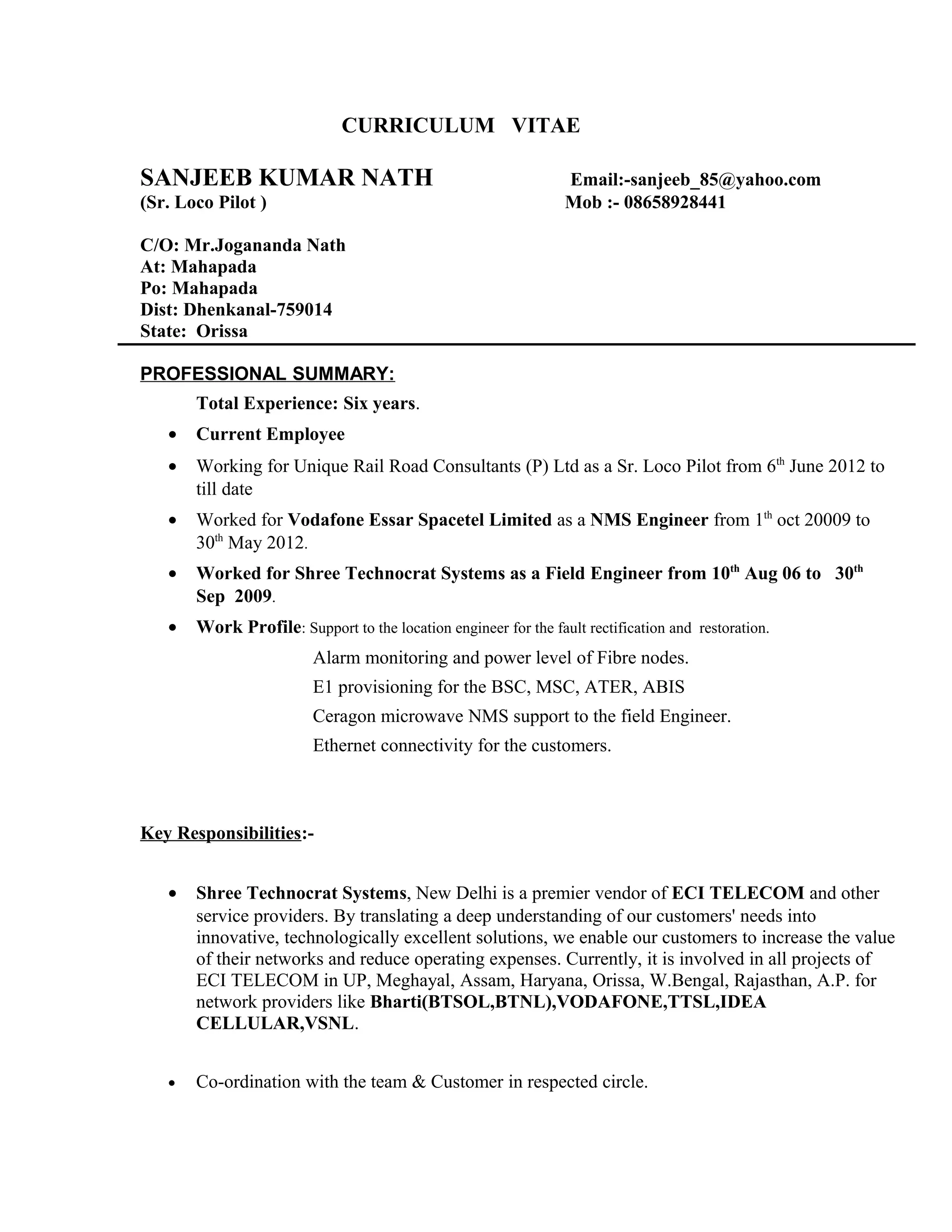Bio Data of Sanjeeb Kumar Nath | DOC