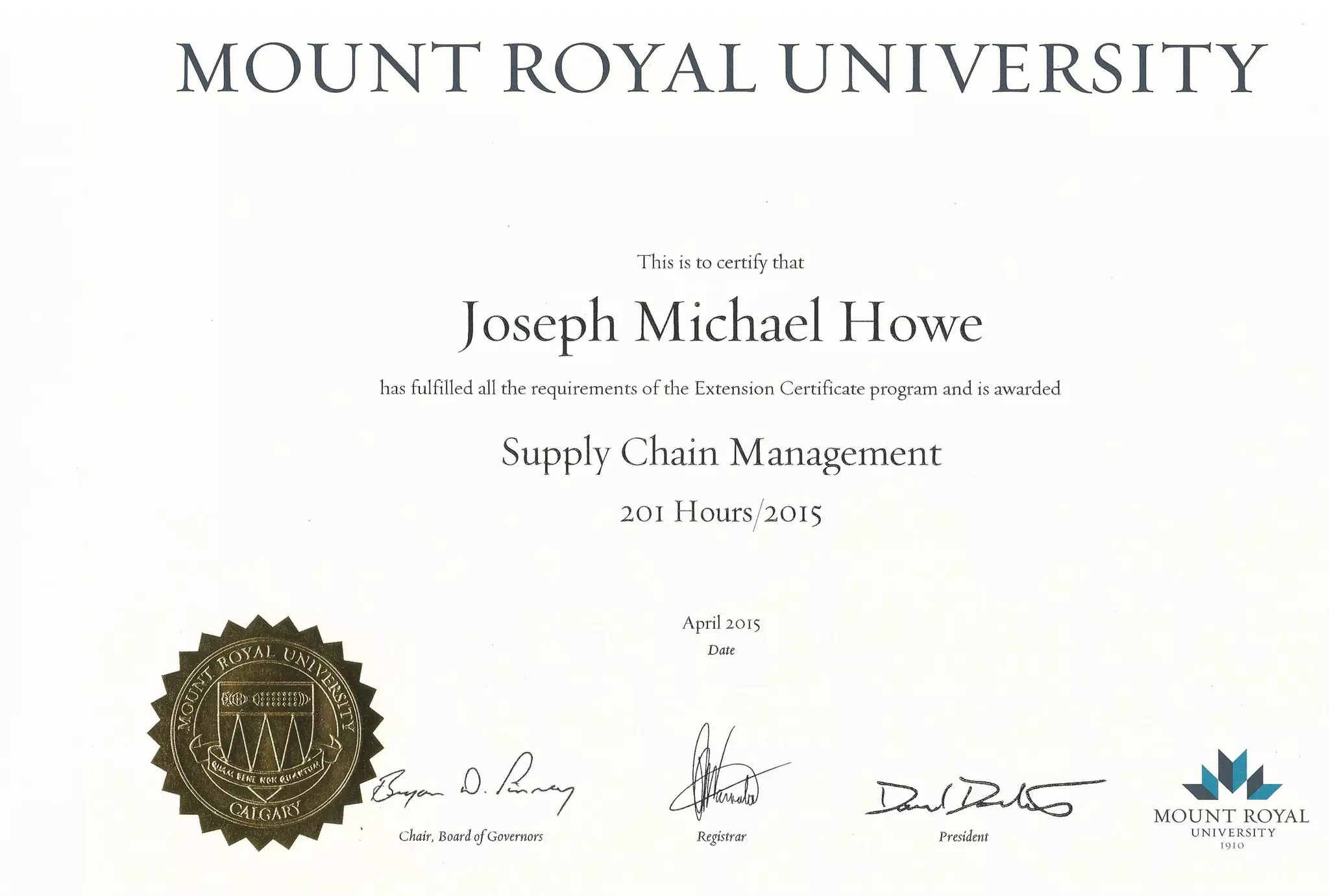 Joe Howe SCM Certificate | PPT