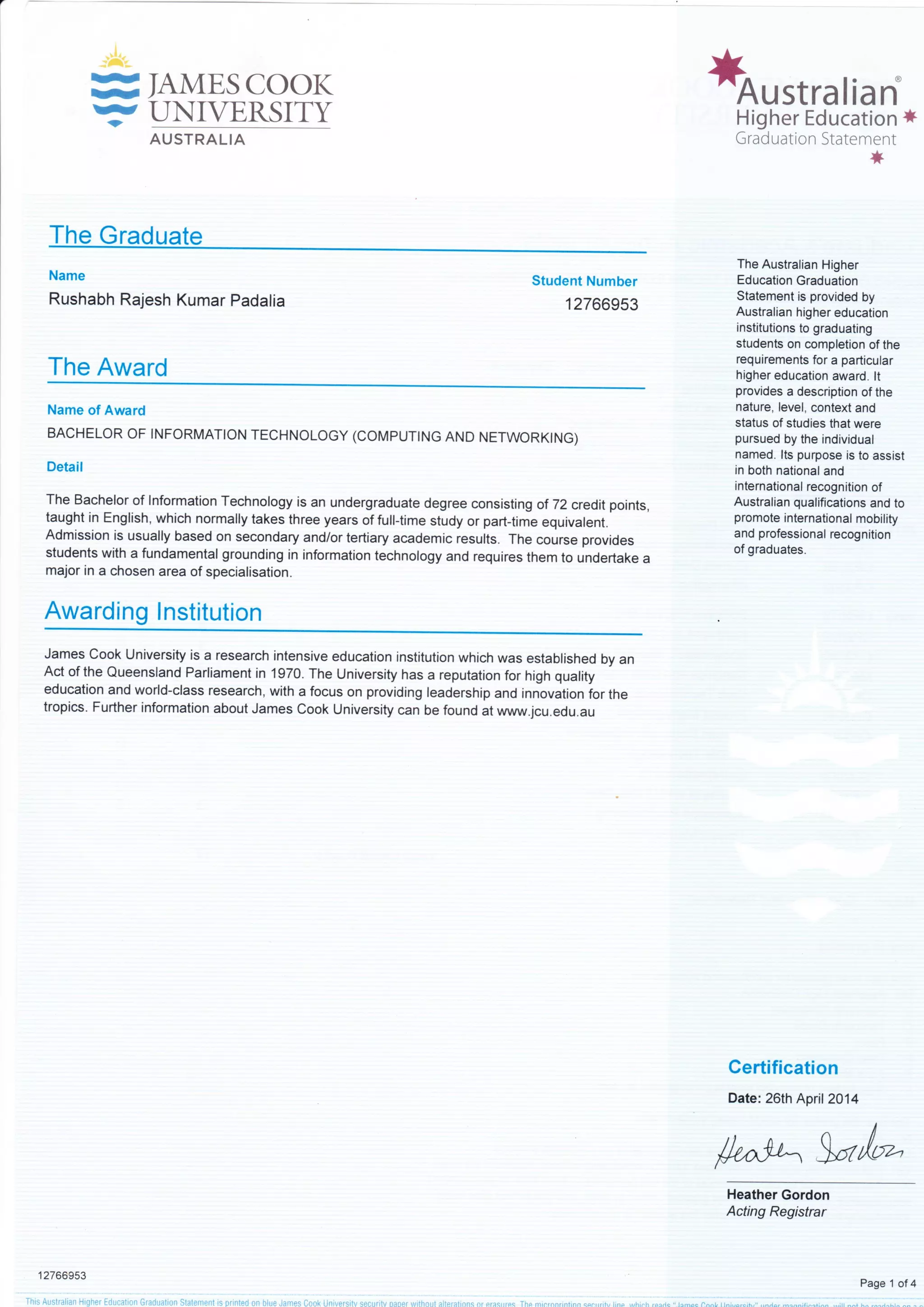 JCU Transcript | PDF