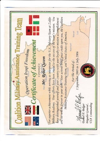Coalition Military assistant training team certificate | PDF