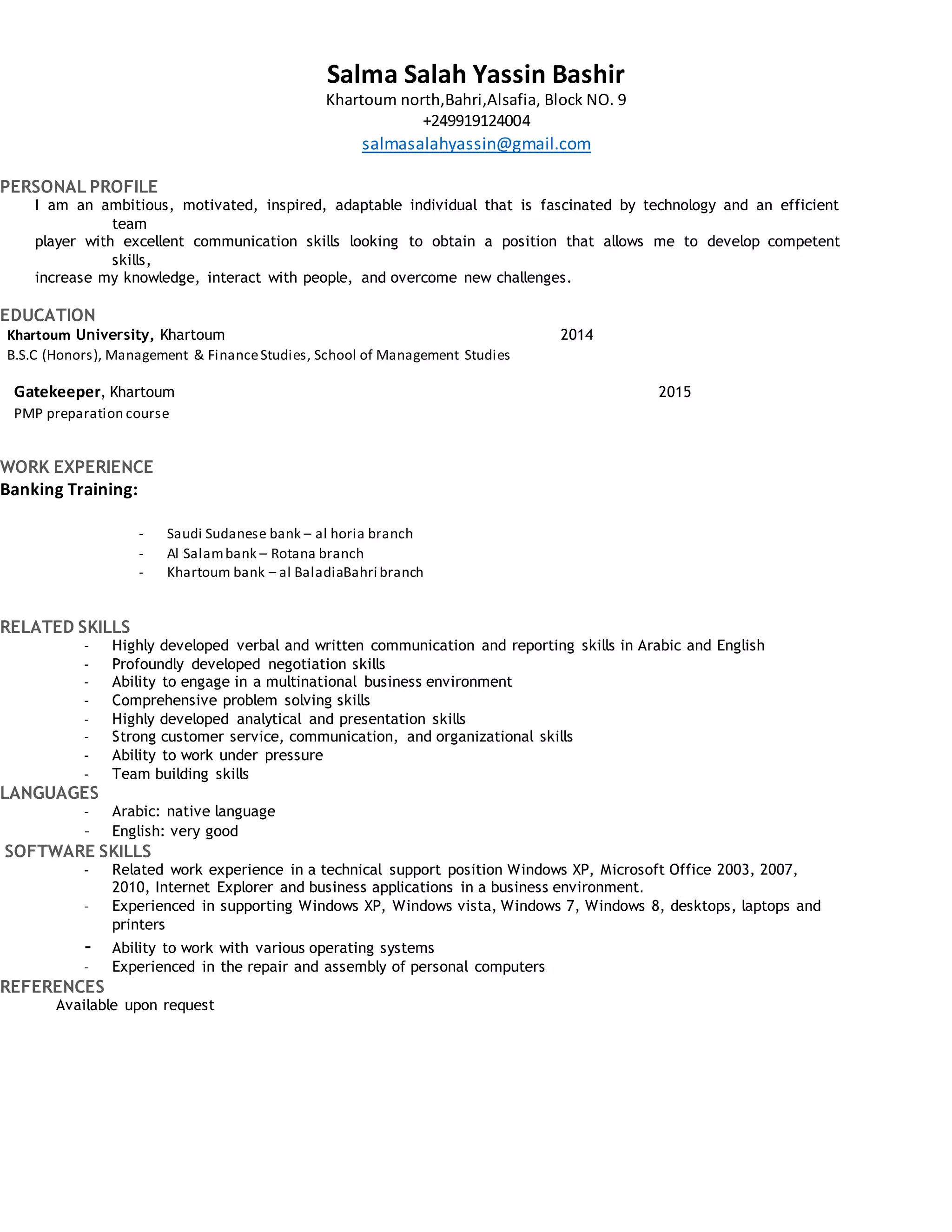Salma's CV | DOCX | Computing | Technology & Computing