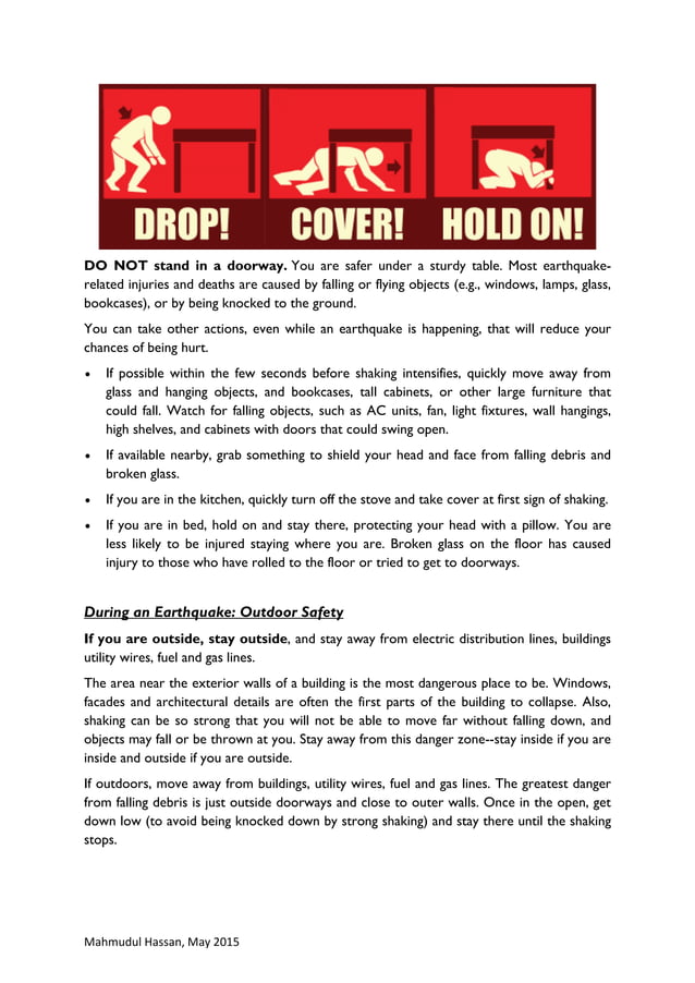 Earthquake Safety Guidelines | PDF | First Aid | Injuries