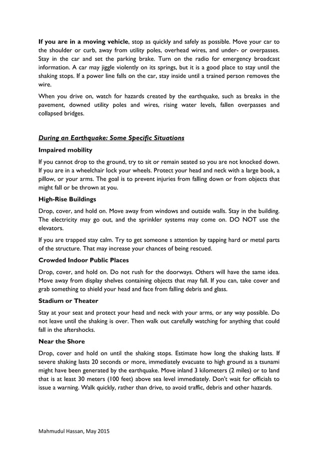 Earthquake Safety Guidelines | PDF | First Aid | Injuries