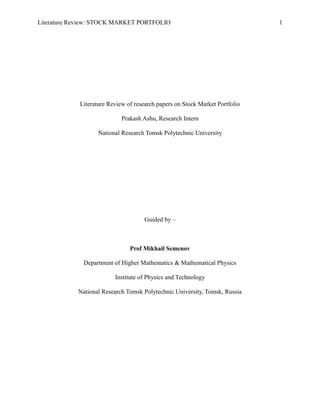 Literature Review of research papers on Stock Market Portfolio | PDF