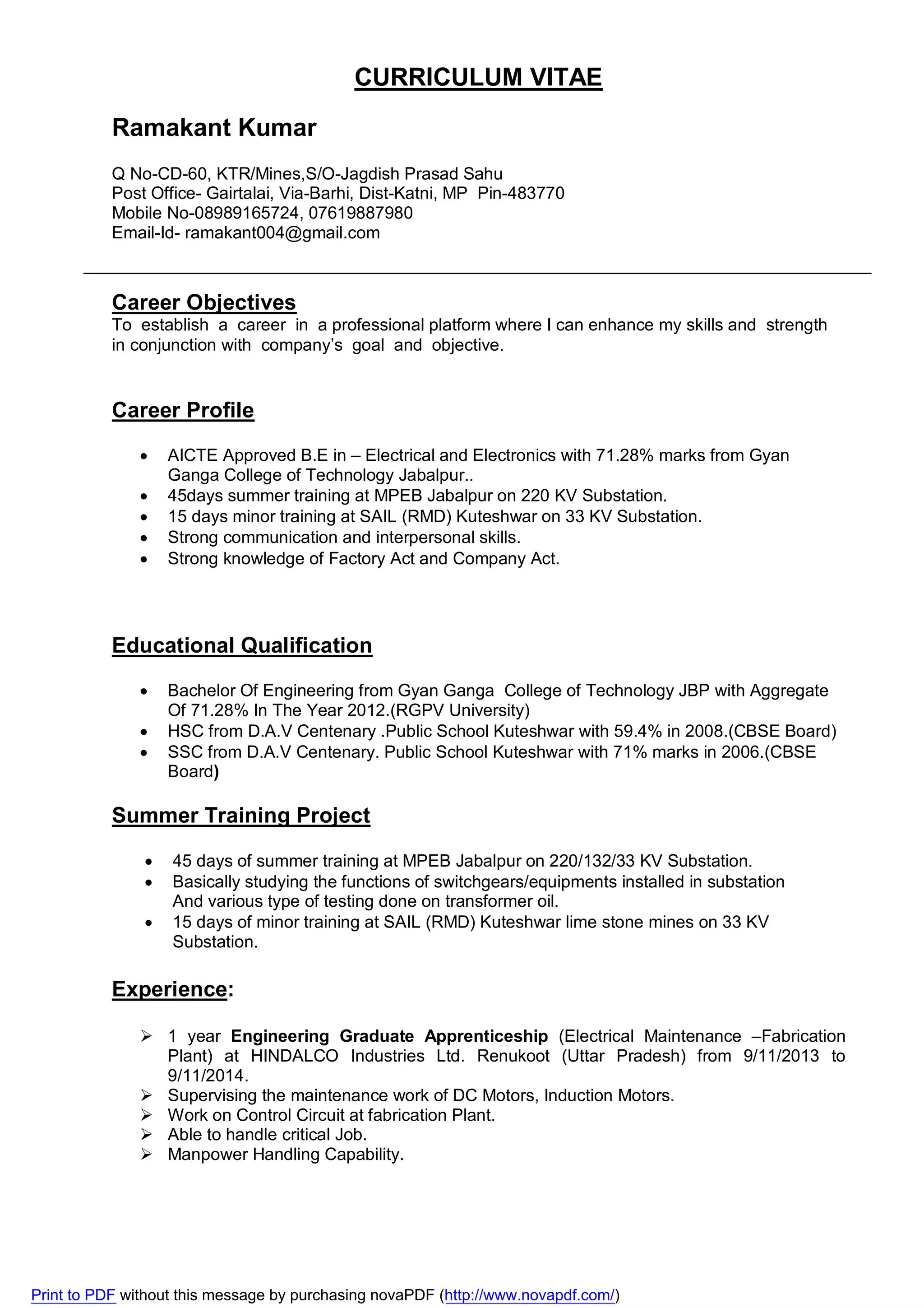 Ramakant resume | PDF