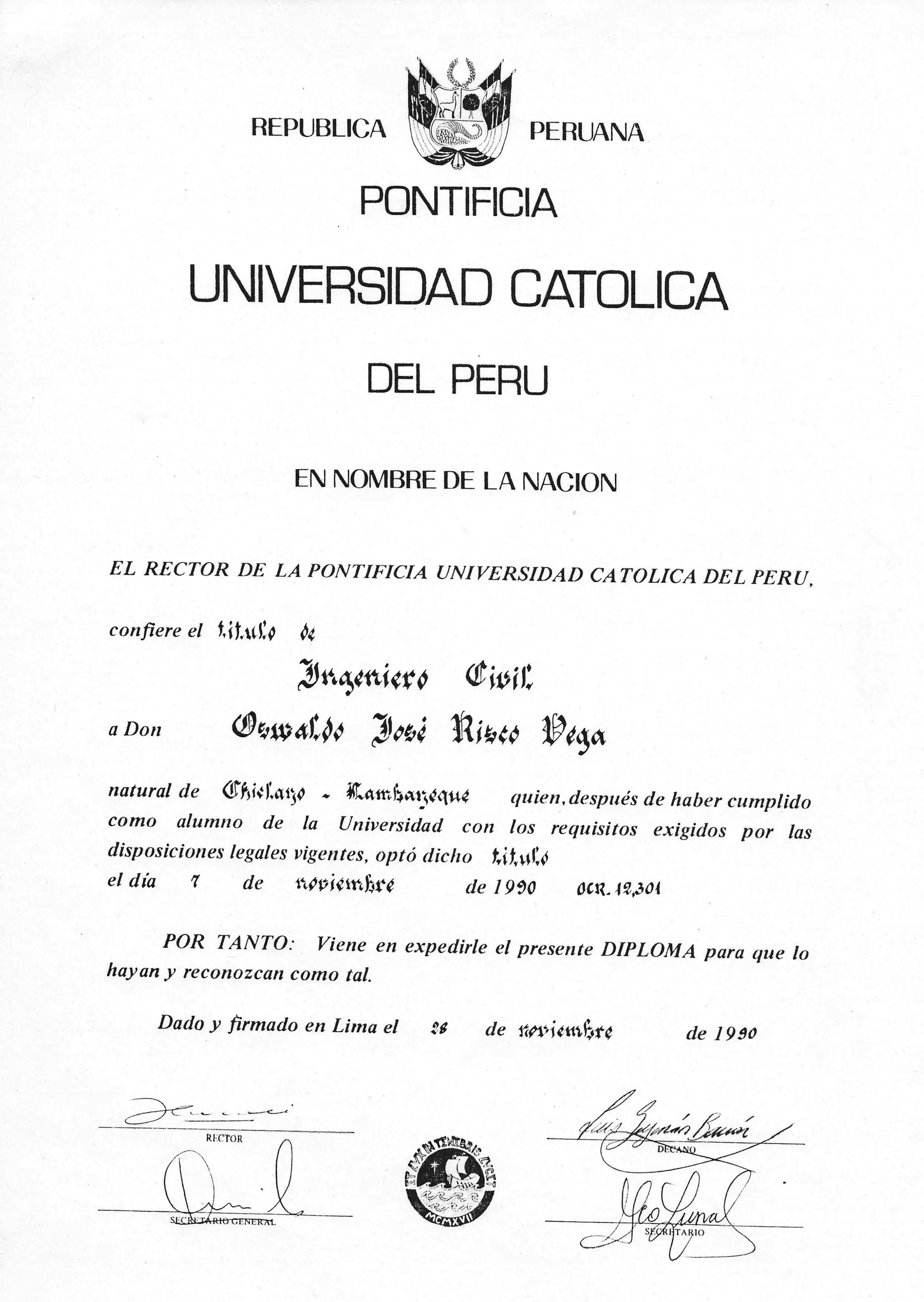 Catholic University Peru-Bachelor degree-O RISCO | PDF