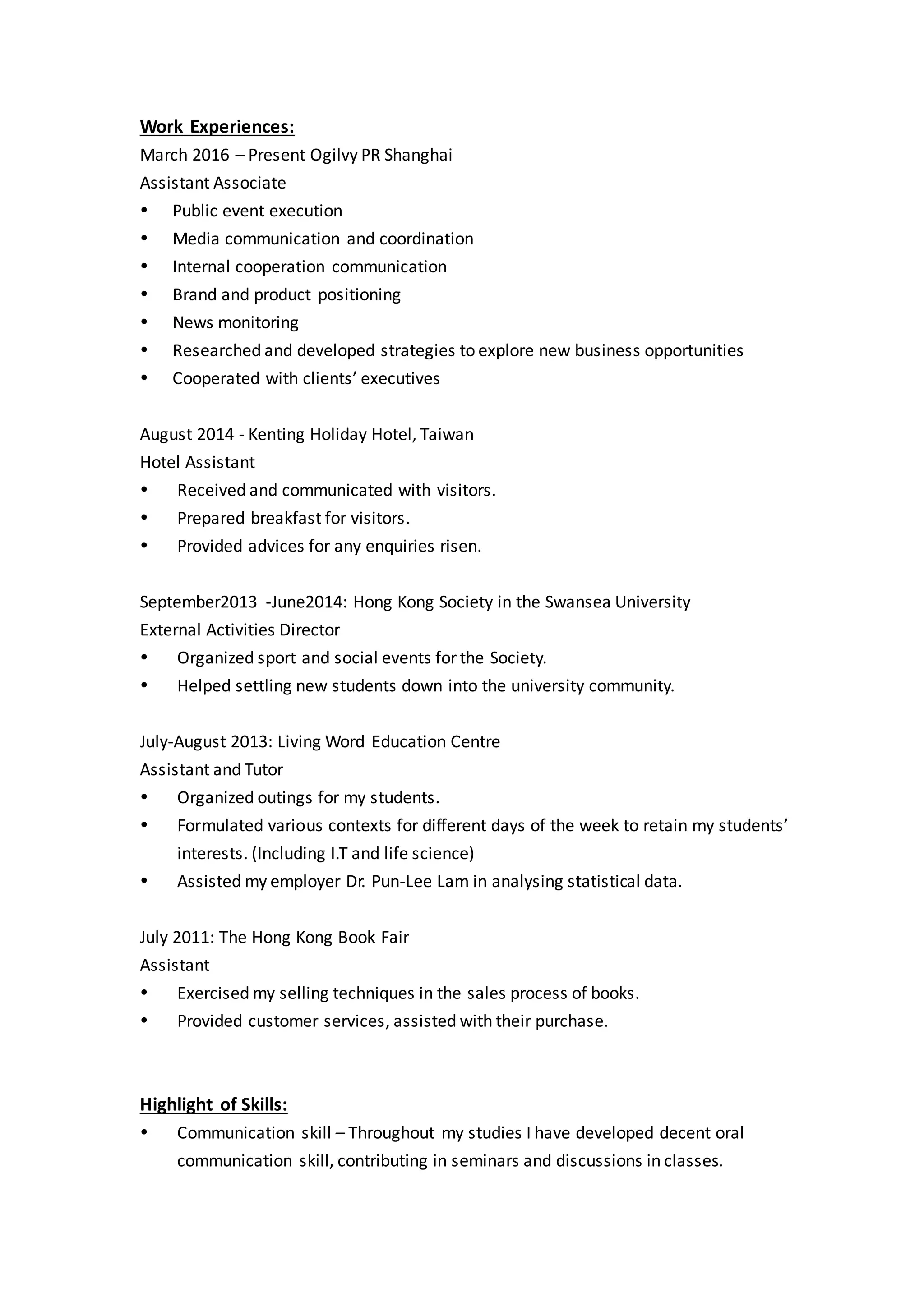 Chun Man Kobe Chan CV | PDF