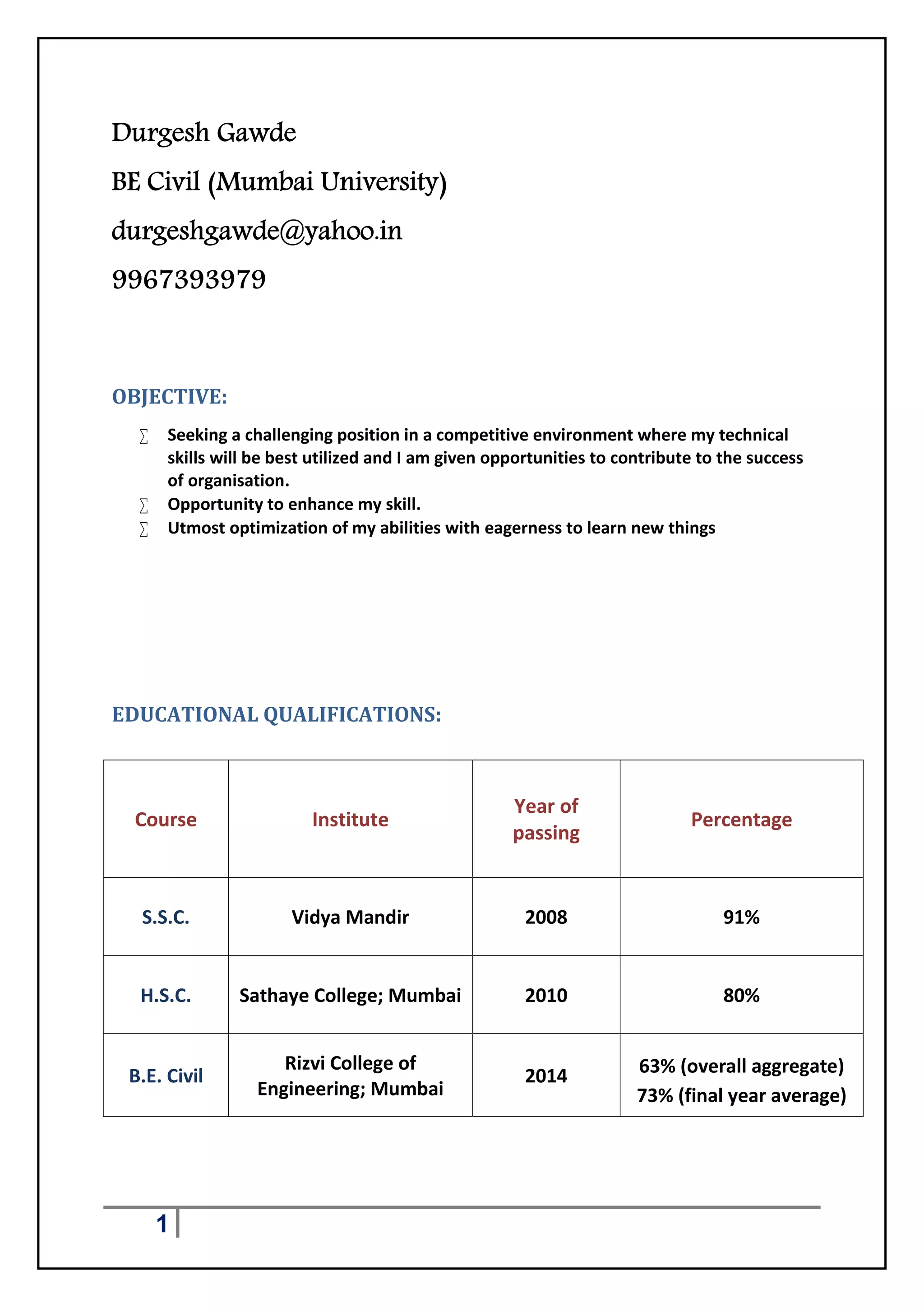 Durgesh Gawde-cv | PDF