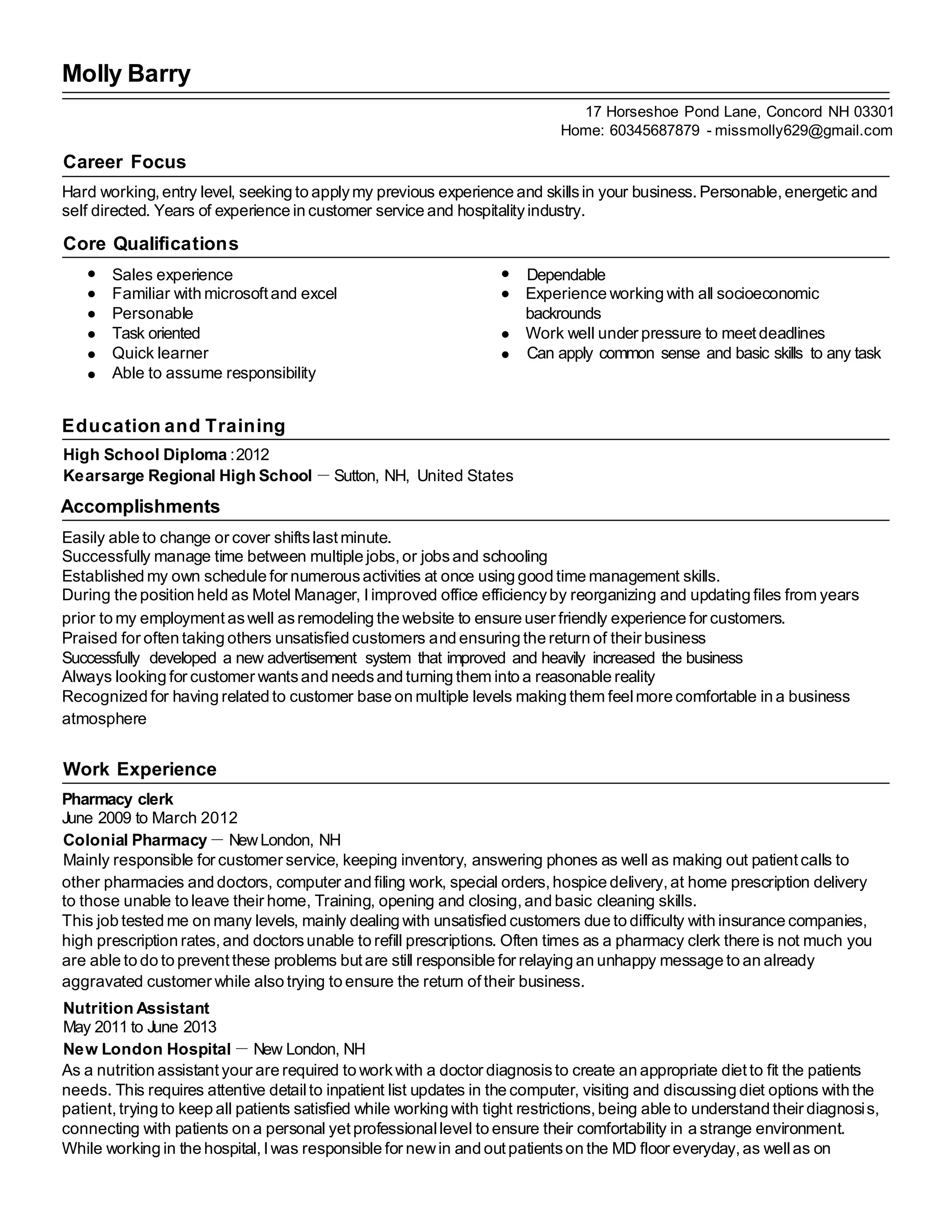 Molly Barry Resume | PDF