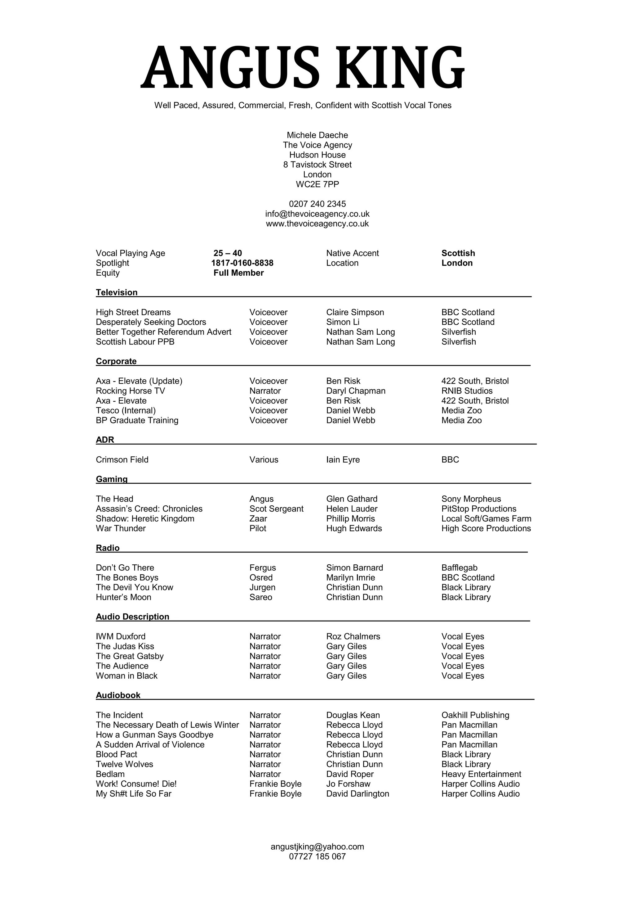 ANGUS KING CV - voiceover | PDF