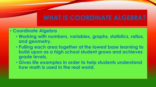 COORDINATE ALGEBRA Unit One Power point | PPT
