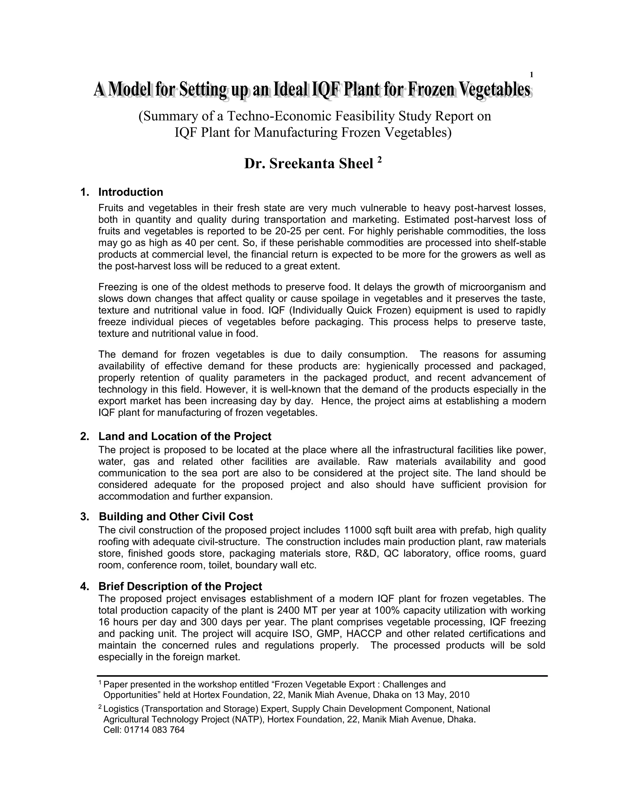 Techno-Economic Feasibility Study Report on IQF Plant for Manufacturing ...
