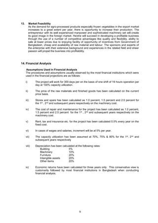 Techno-Economic Feasibility Study Report on IQF Plant for Manufacturing Frozen Vegetables | PDF
