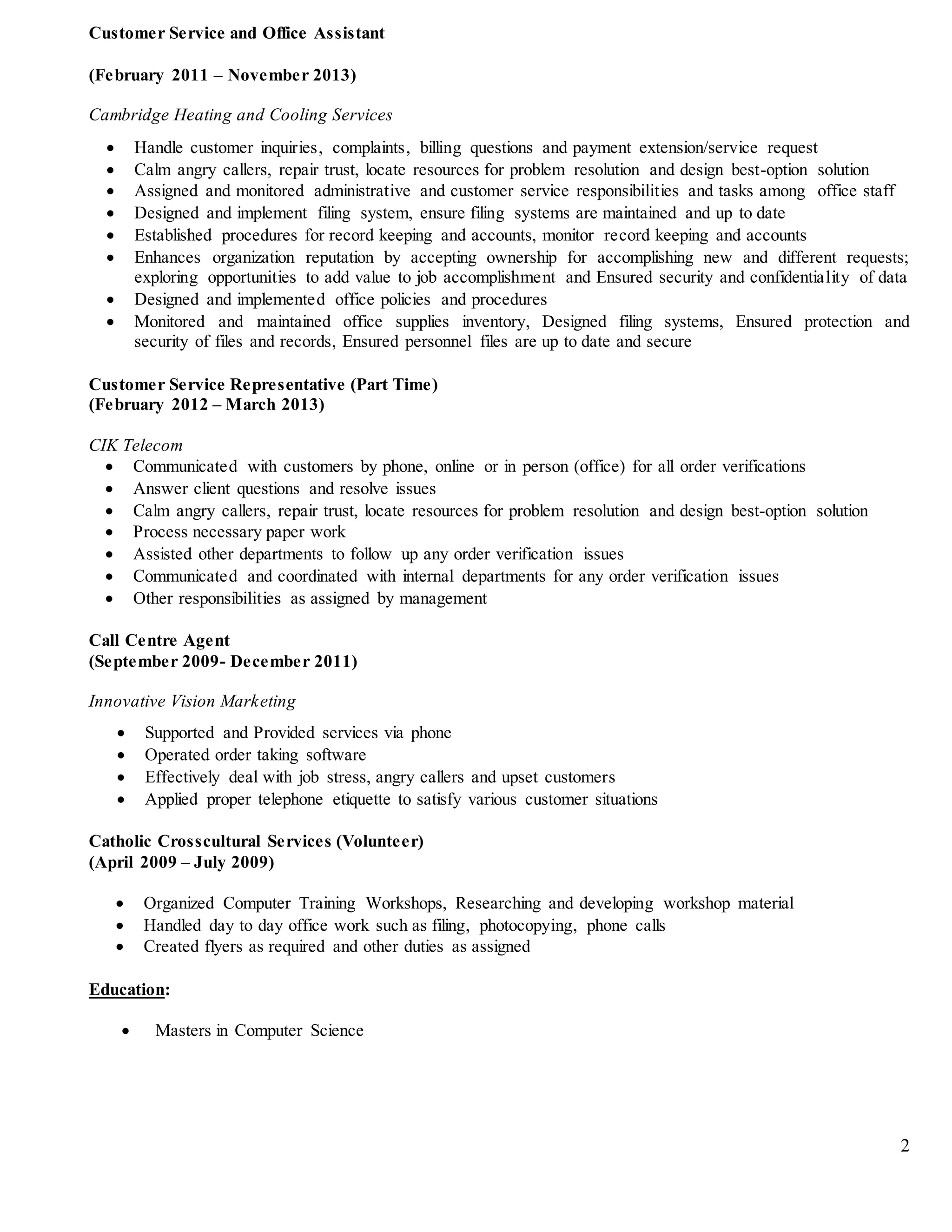CSR Resume for LinkedIn- Nov 2014 | DOC