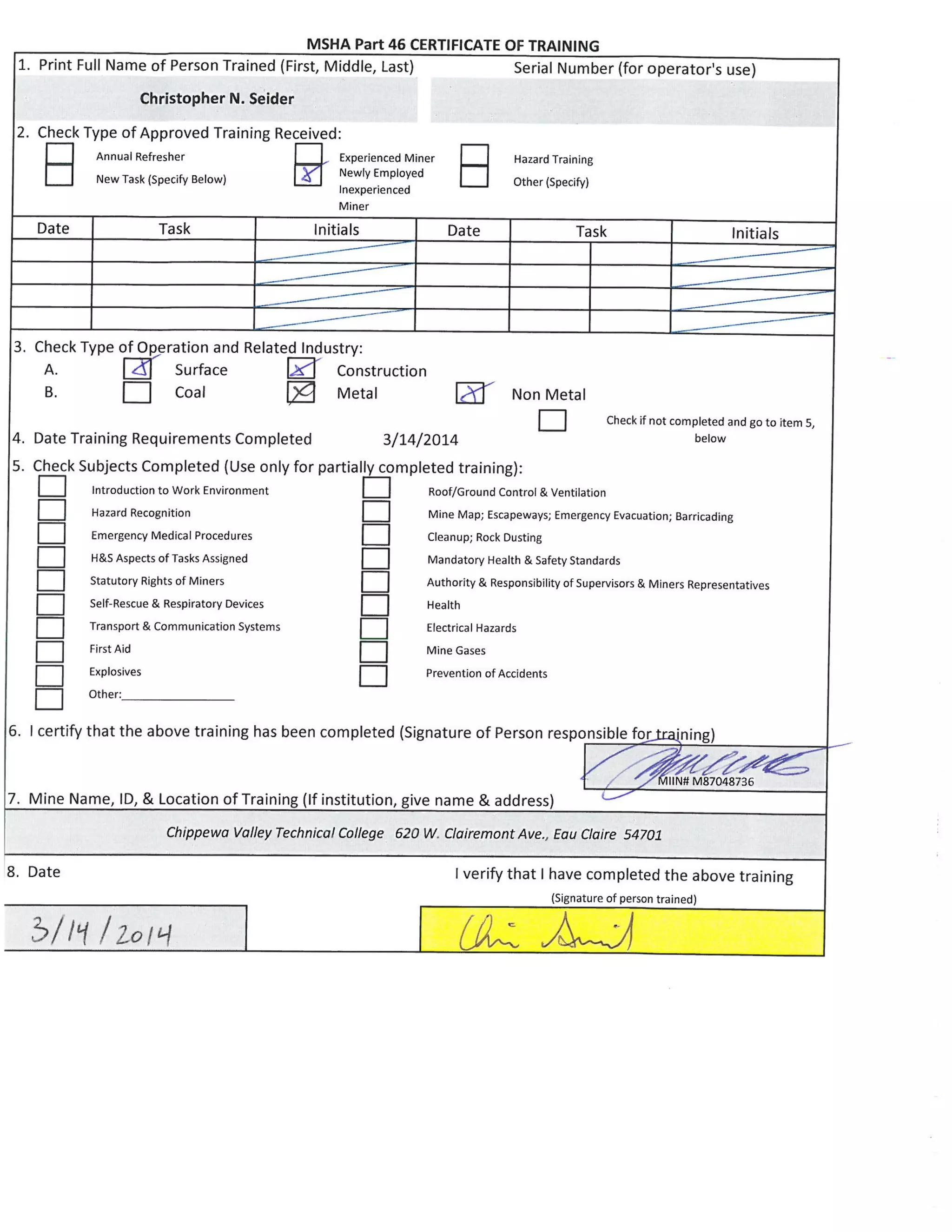 Seider MSHA Part 46 New Miner Training | PDF