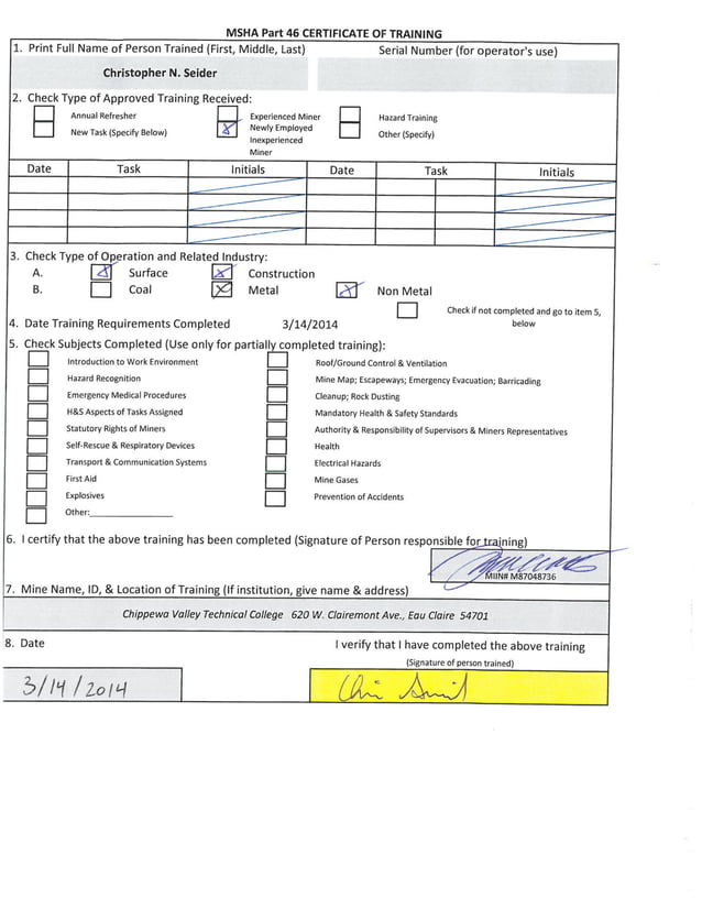 Seider MSHA Part 46 New Miner Training | PDF