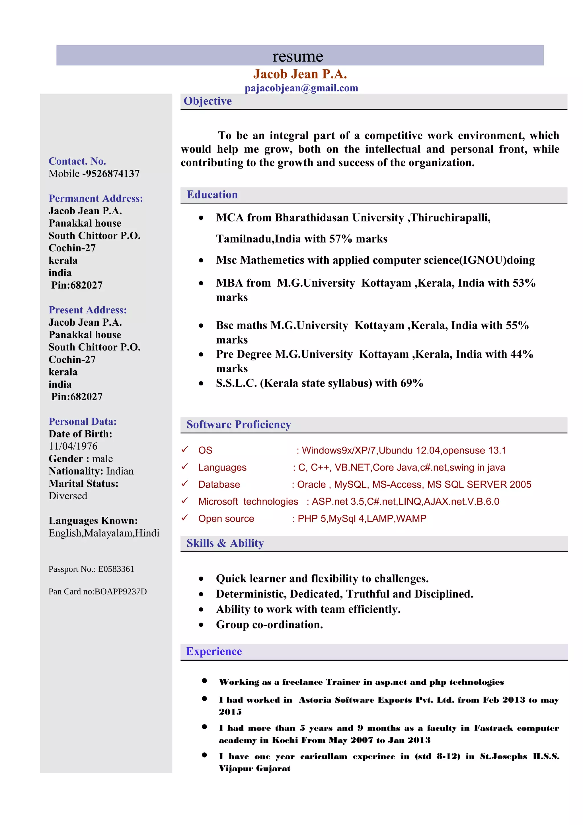 Jacob Jean resume | DOC