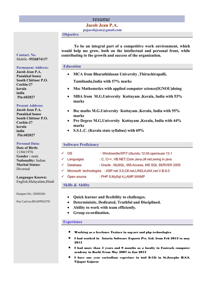 Jacob Jean resume | DOC