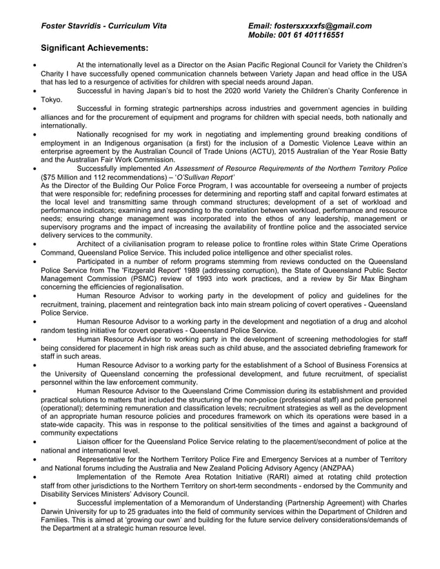 CV - Foster Stavridis (General) | PDF