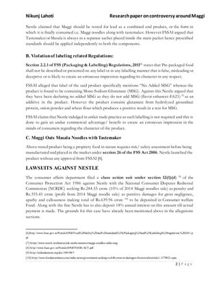 Research Paper on Legal aspects faced by Maggi | DOCX