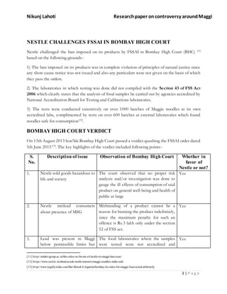 Research Paper on Legal aspects faced by Maggi | DOCX