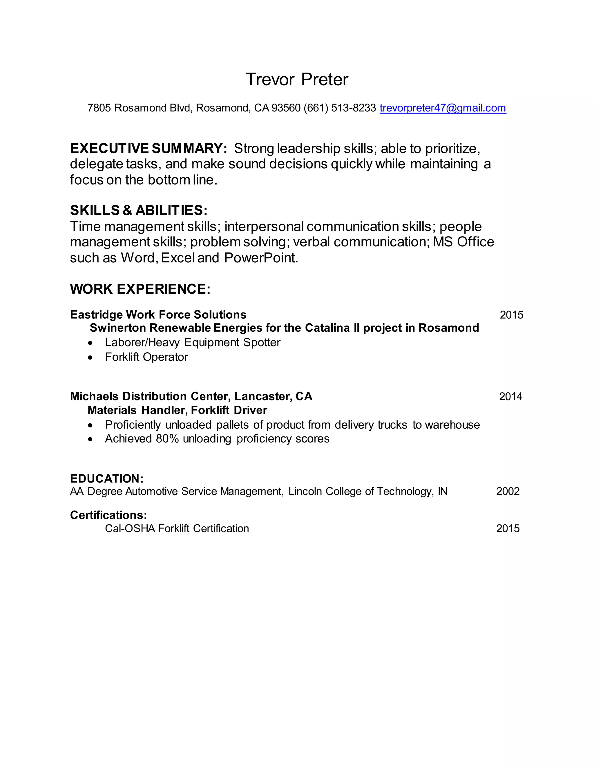 Trevor's Resume revised | DOCX