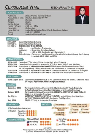 CV Rizka Pramita K (Teknik Arsitektur) | PDF