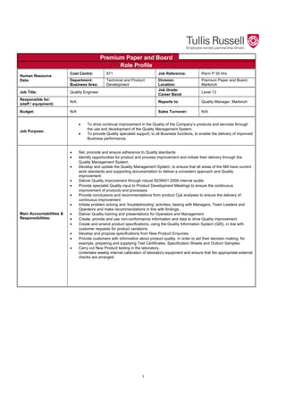 Quality Engineer Job Profile 2013 | DOC