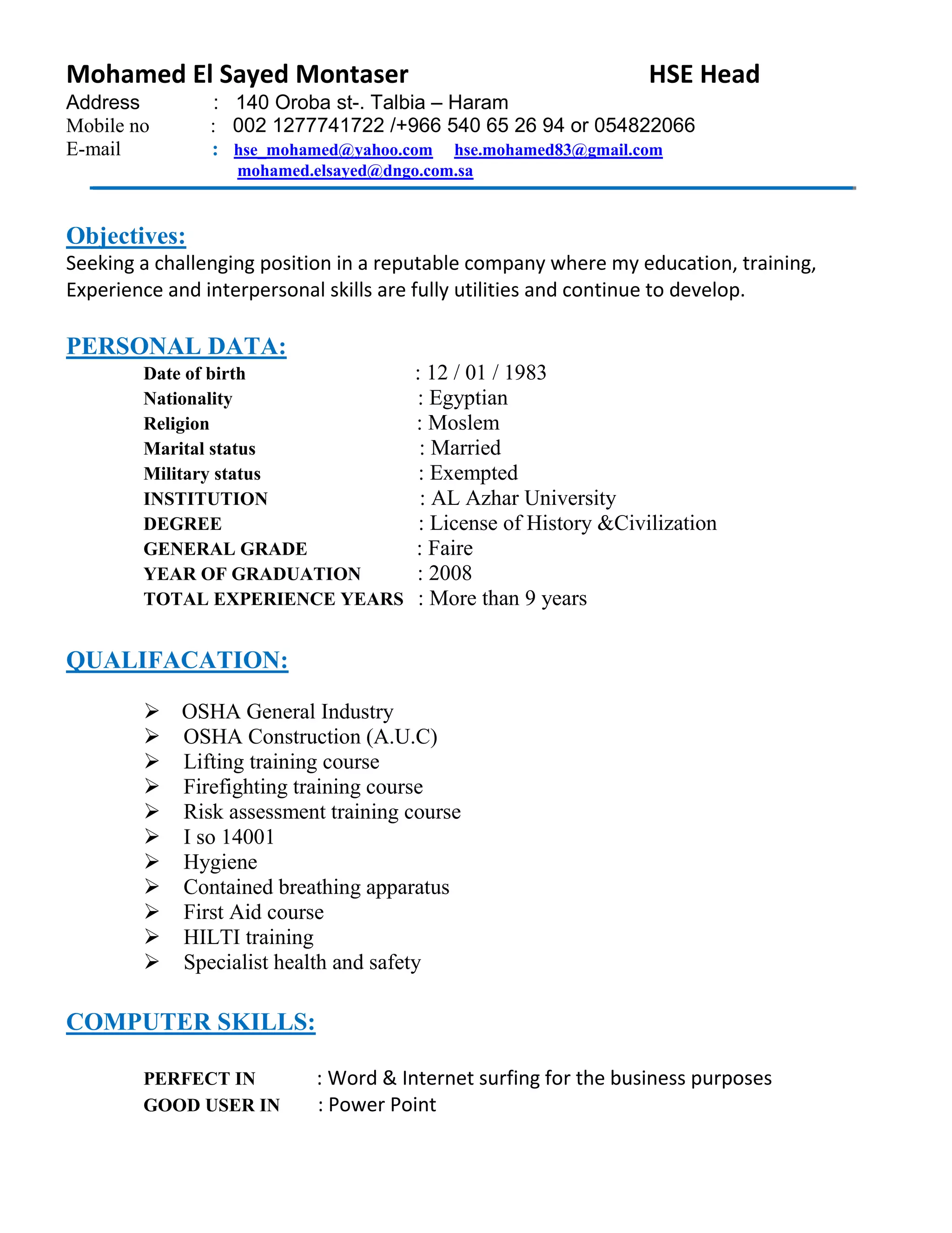mohamed elsayed CV | PDF