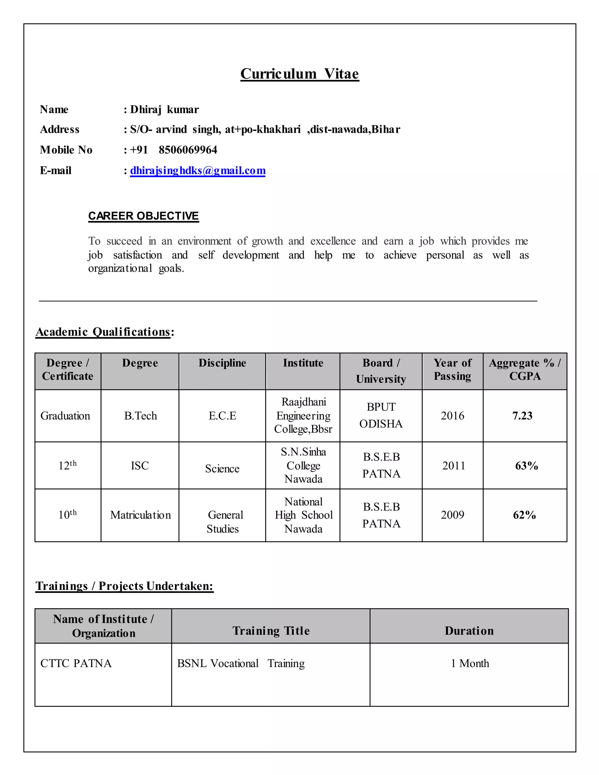 DHIRAJ Resume | PDF