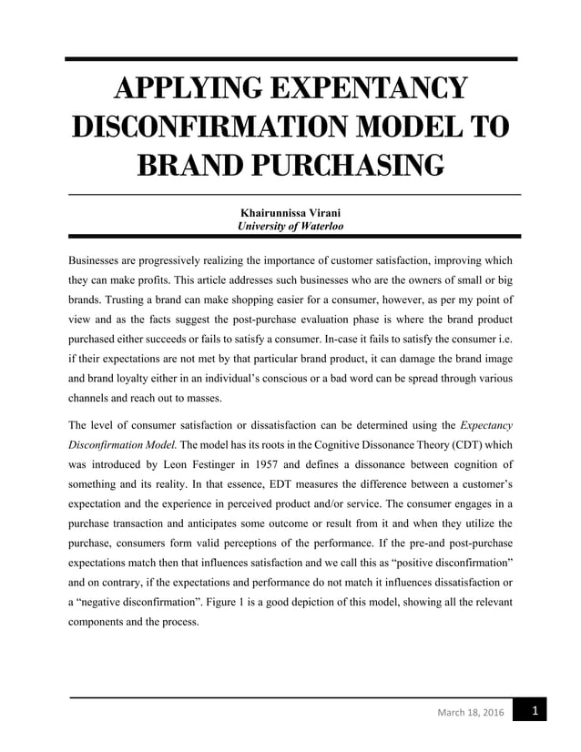 Applying expectancy disconfirmation model to brand purchasing | PDF ...