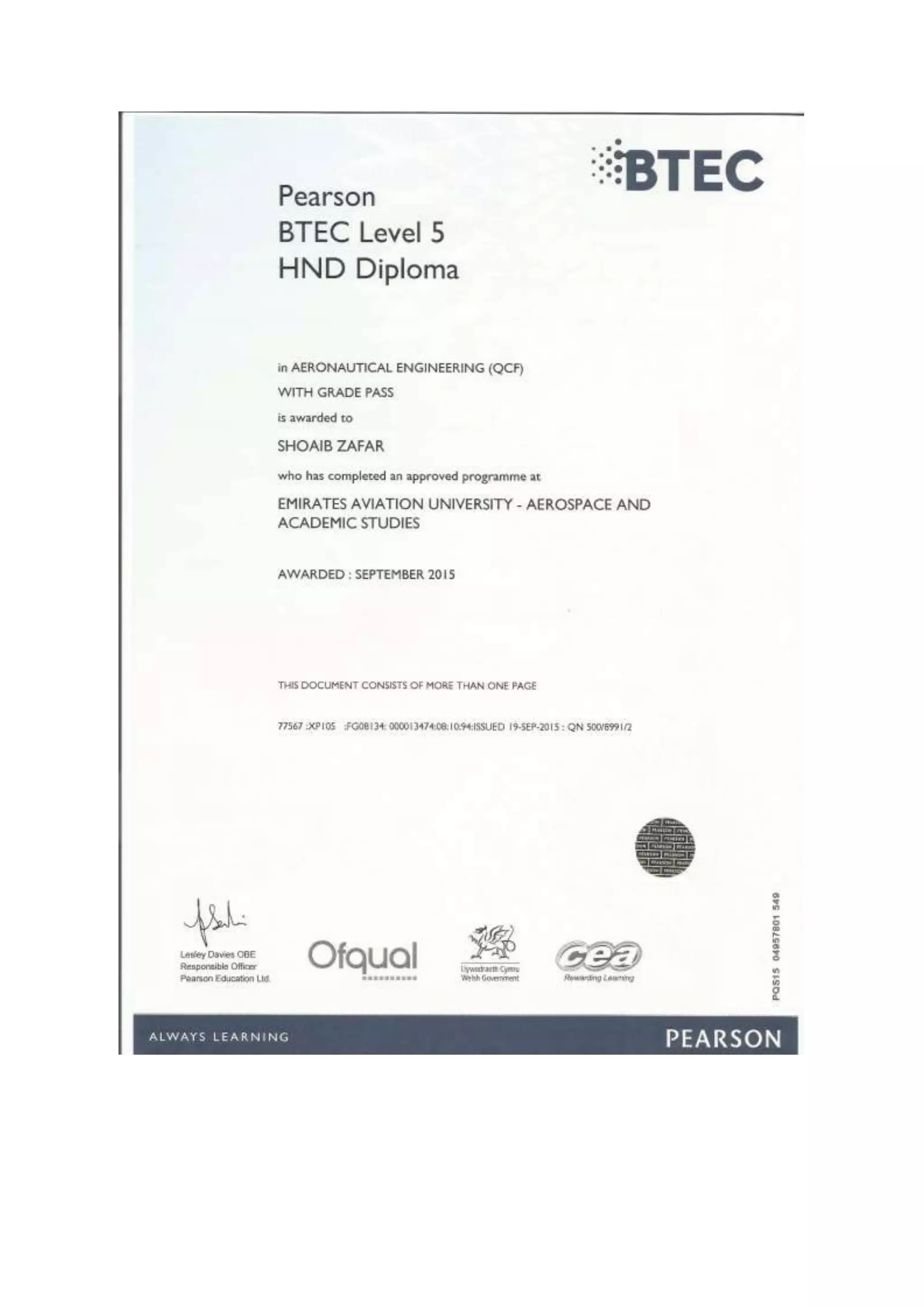 BTEC-L5 HND (Aeronautical Engineering) | DOCX