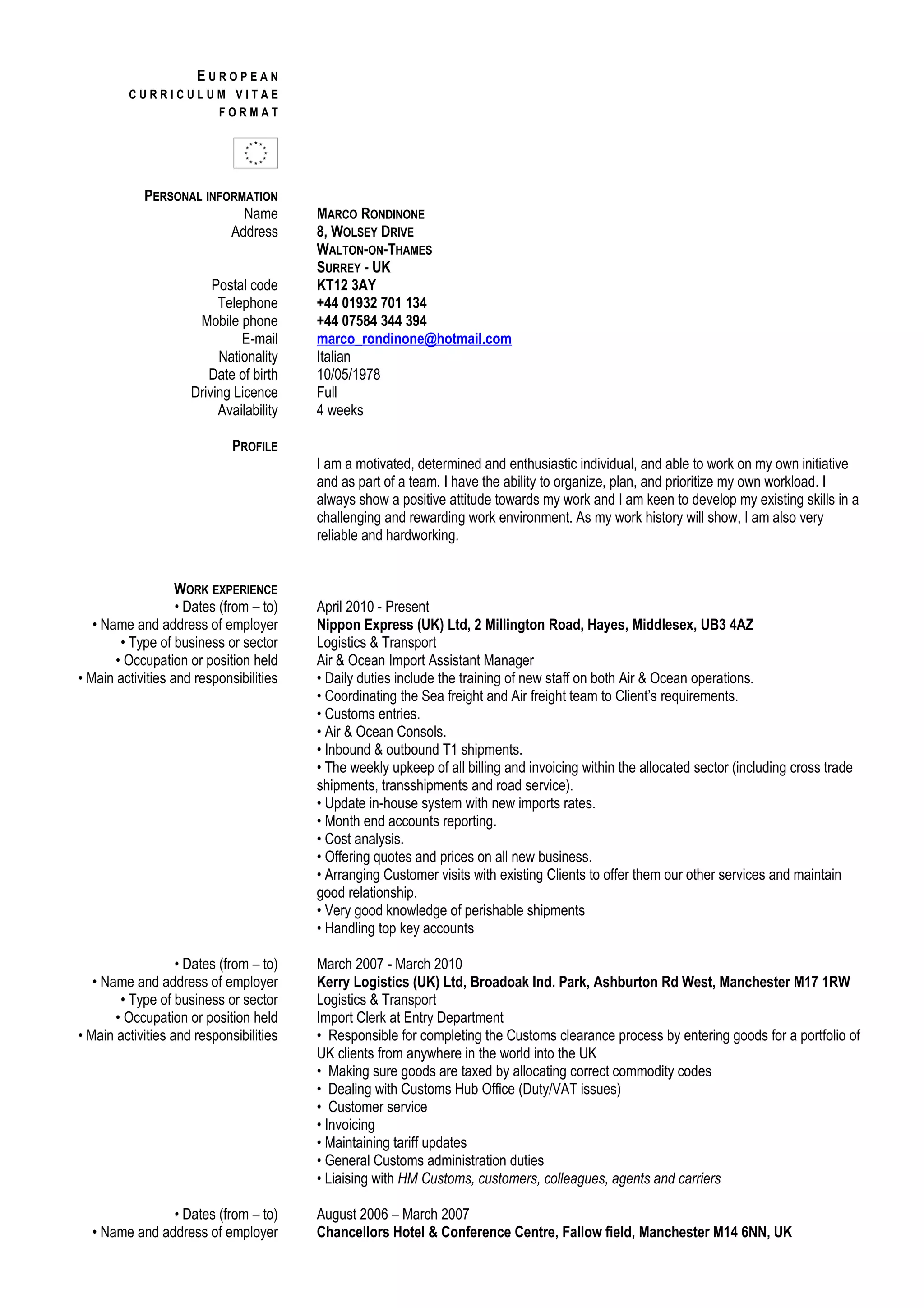 CV Marco | DOC | Logistics | Business