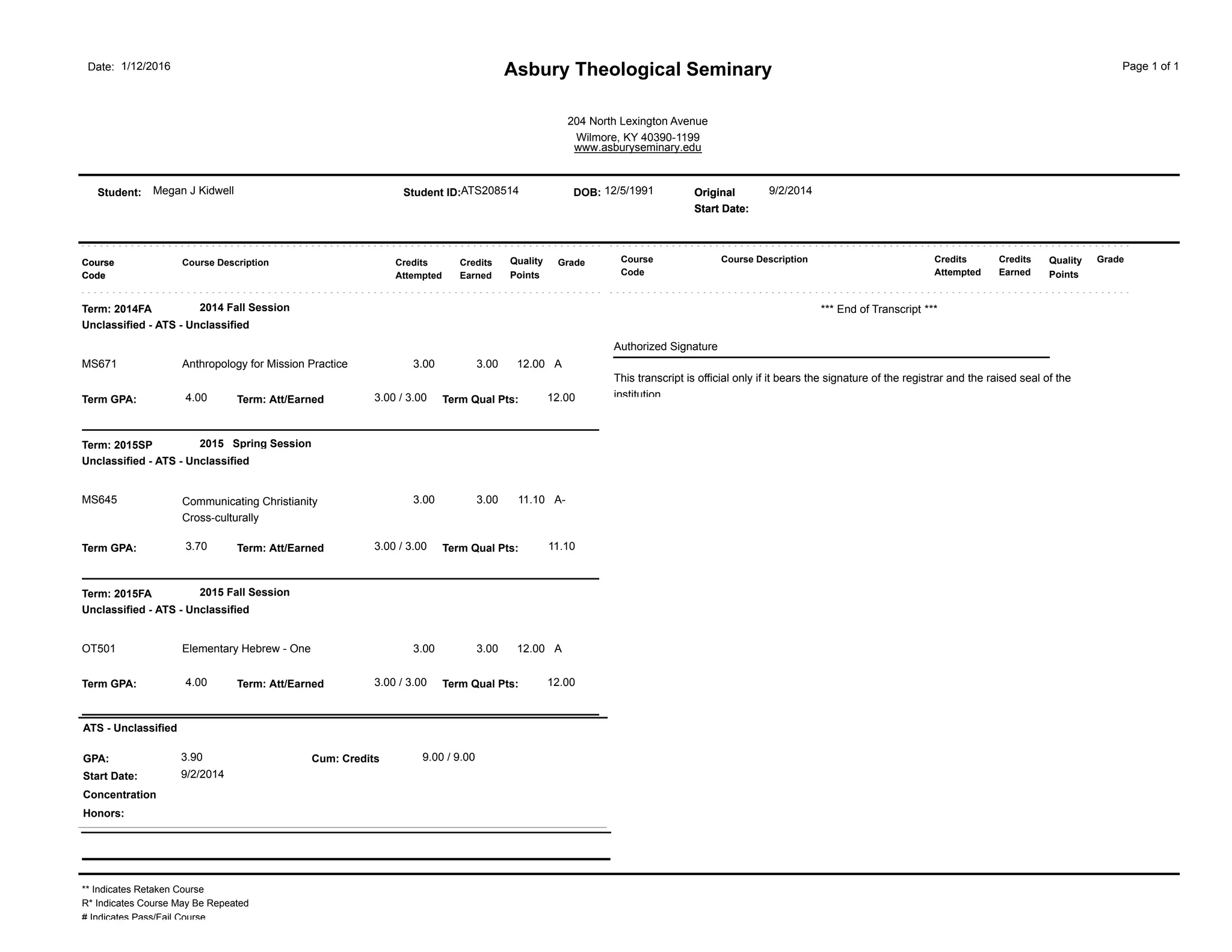 Unofficial ATS Transcript 2016 | PDF