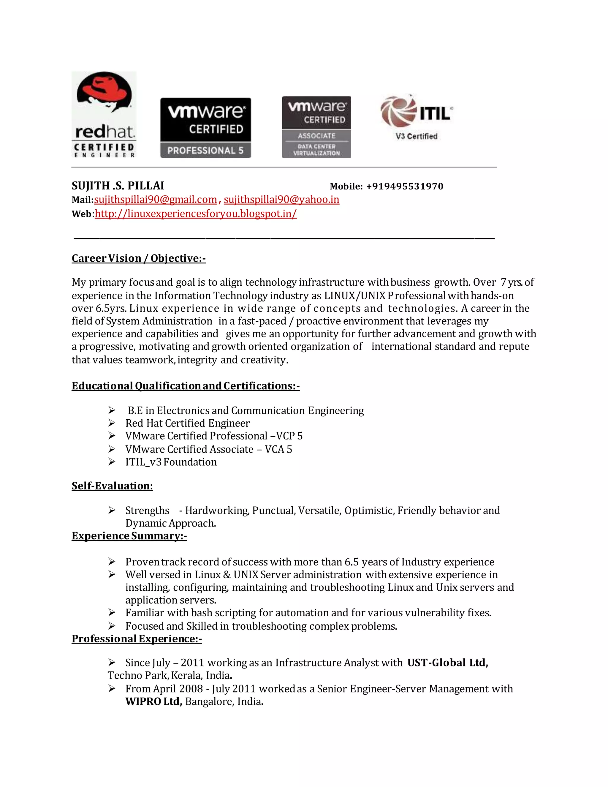 SUJITH_SURENDRAN_PILLAI_Resume_2015 | DOCX | Operating Systems | Computer Software and Applications