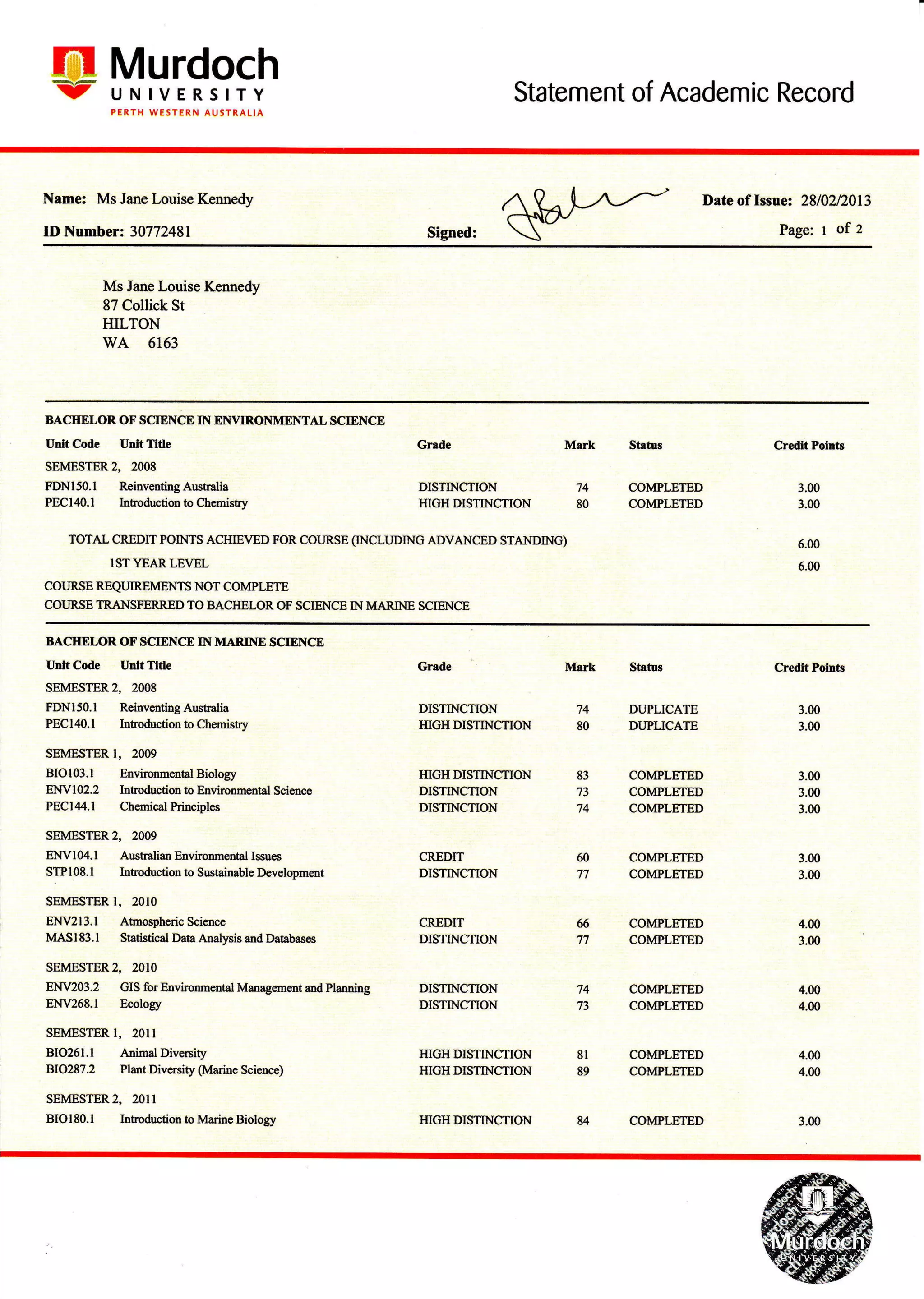Jane Kennedy_Statement of results | PDF
