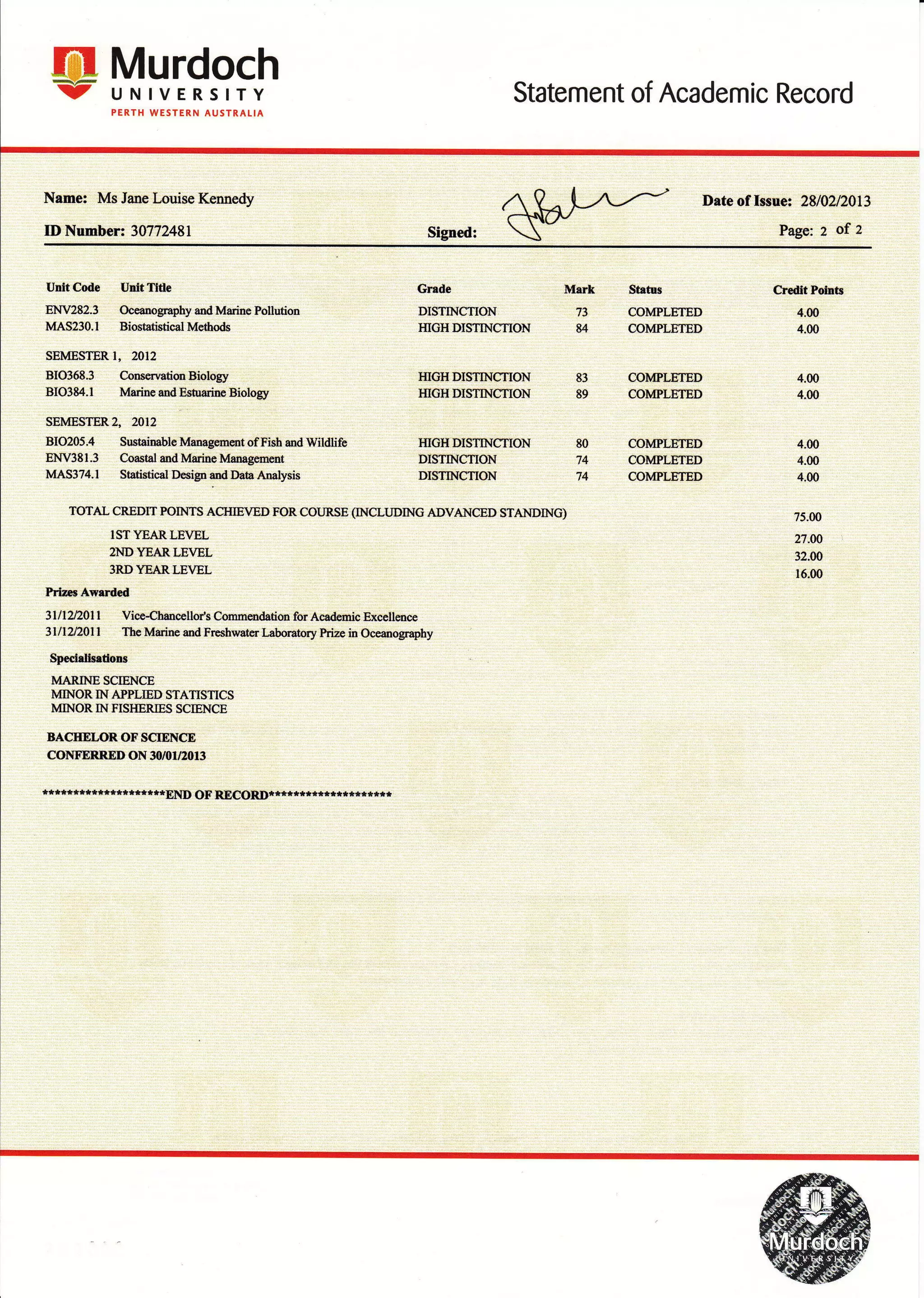 Jane Kennedy_Statement of results | PDF