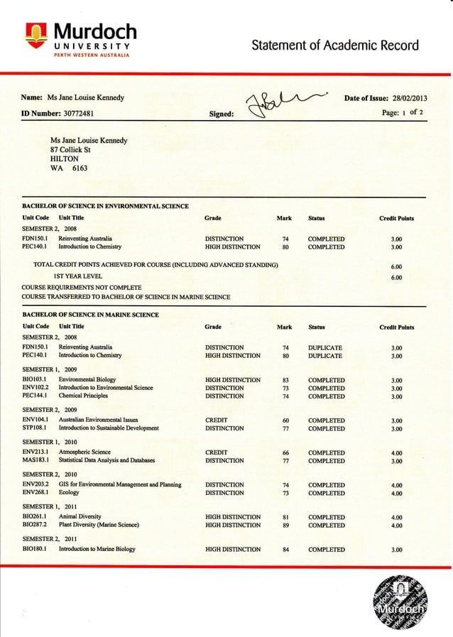 Jane Kennedy_Statement of results | PDF