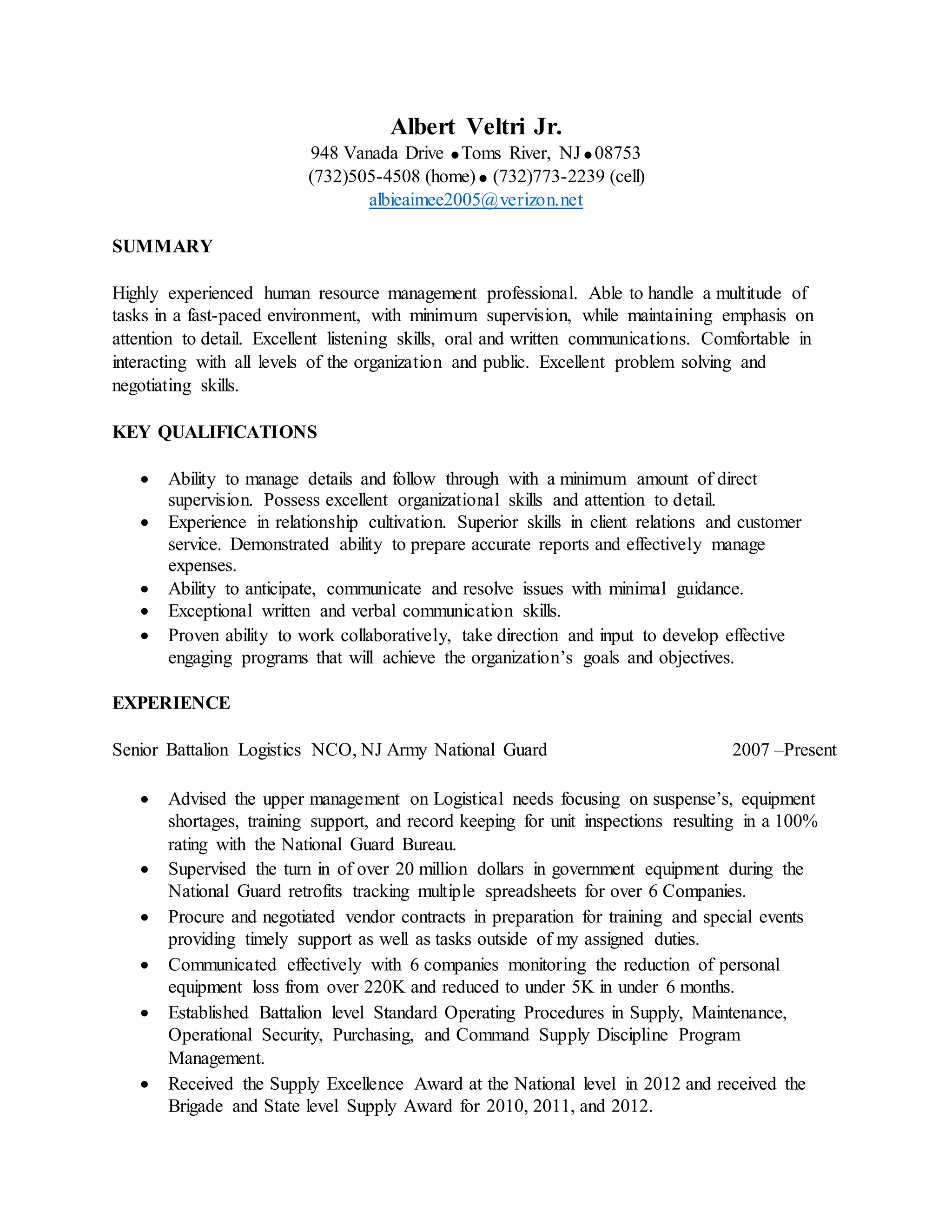 ALBERT VELTRI JR resume | PDF