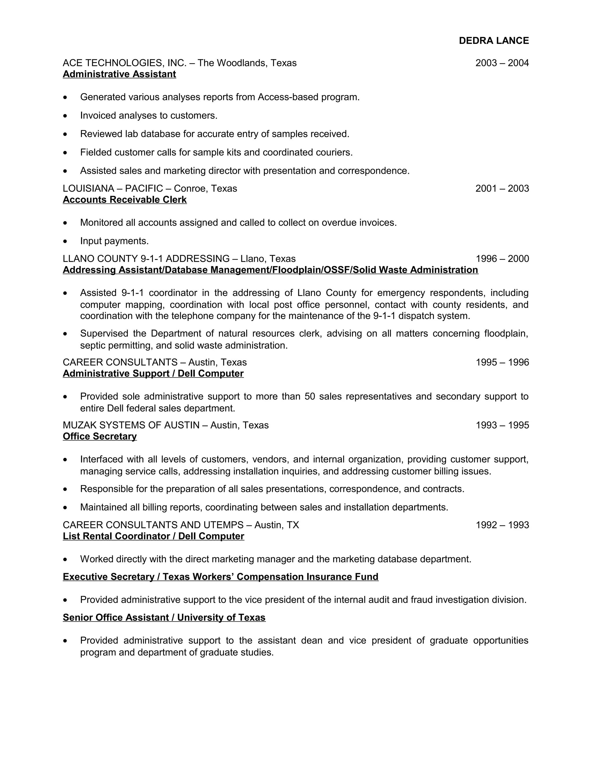 Dedra Lance resume | DOC