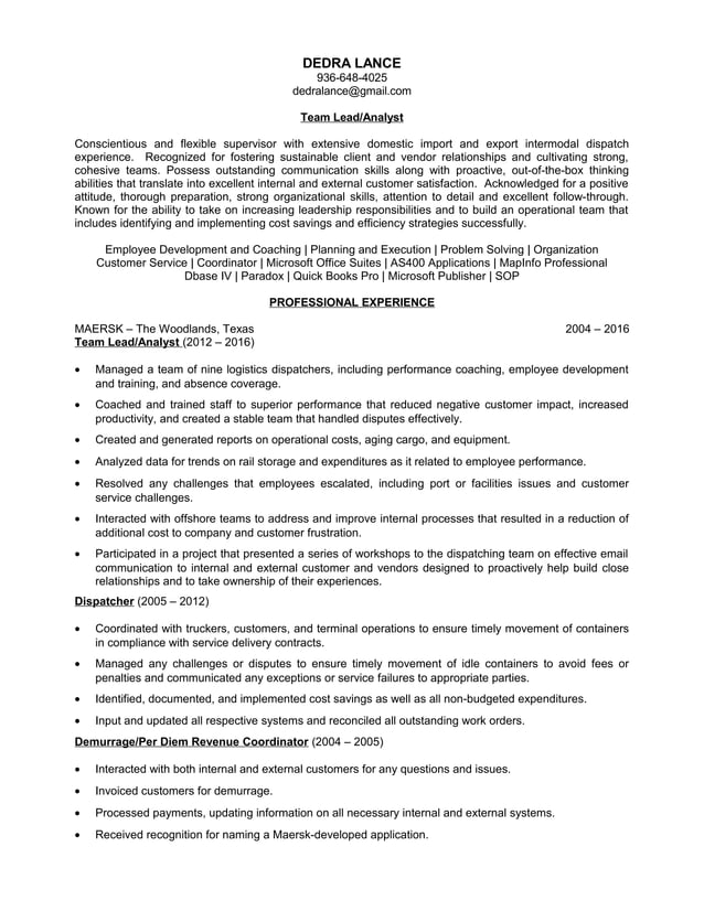 Dedra Lance resume | PDF
