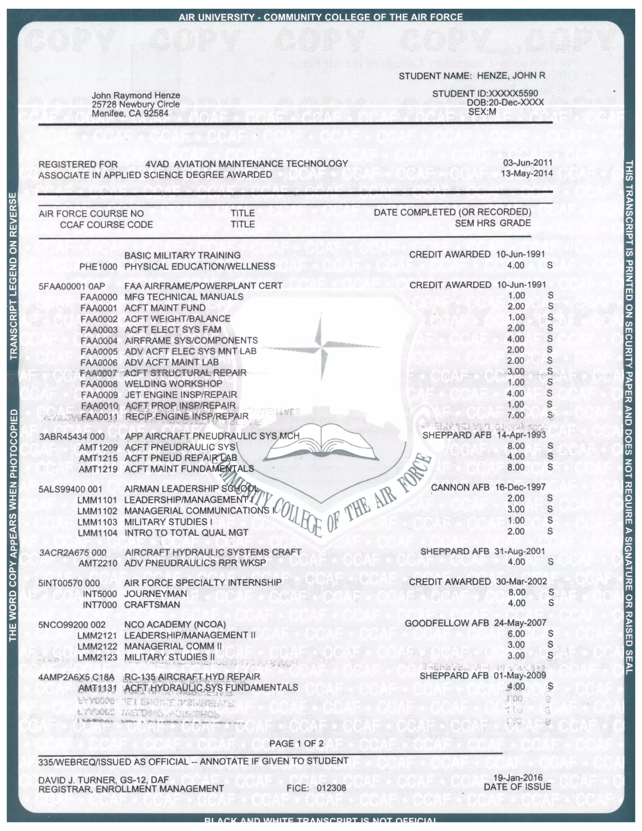 Henze CCAF Transcript | PDF
