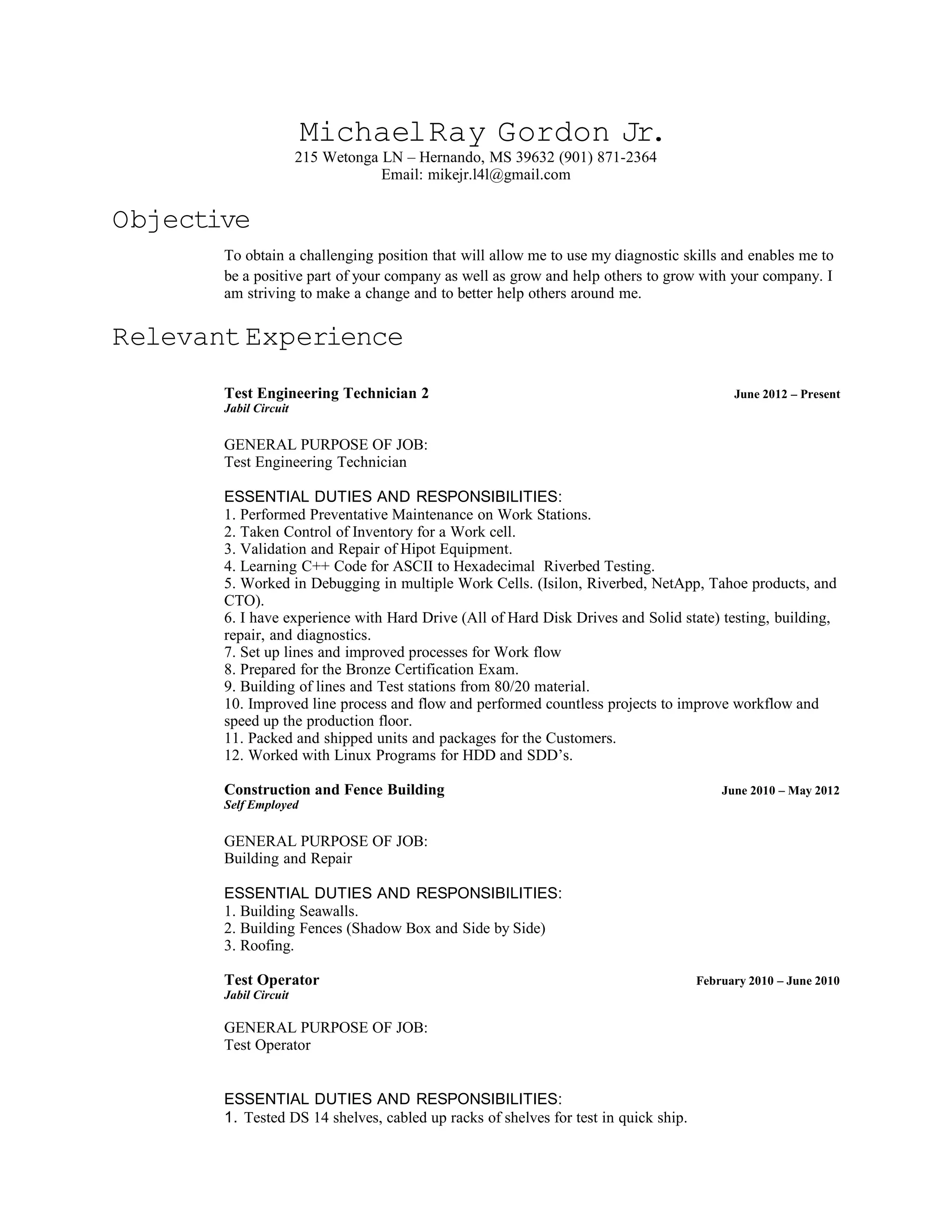 Mike Gordon jr Resume revised | DOC