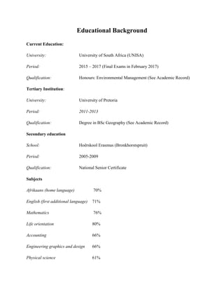 Curriculum vitae of Danie Jacobs | PDF